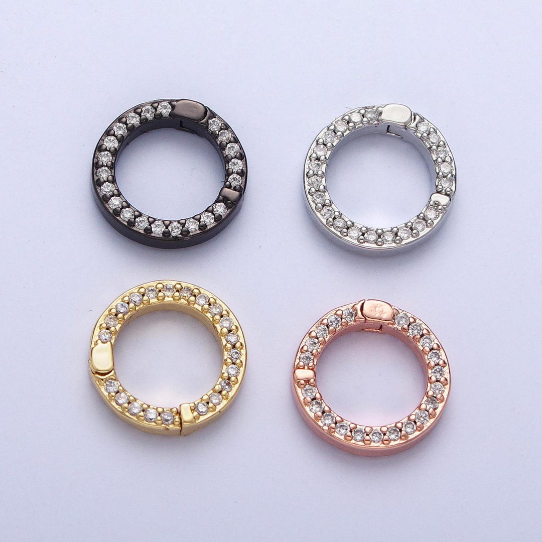 Cz Gold Spring Gate Ring 11 Mm CZ Pull Gate Ring Silver Black Round ...