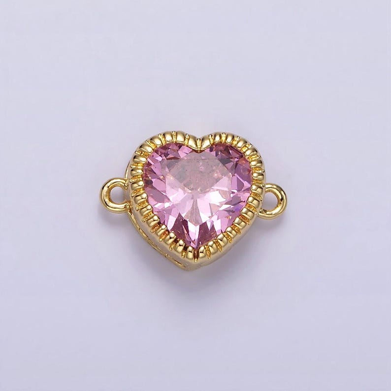 14k Gold Filled 9.5mm Red, Pink, Clear Cz Heart Line-textured Connector ...