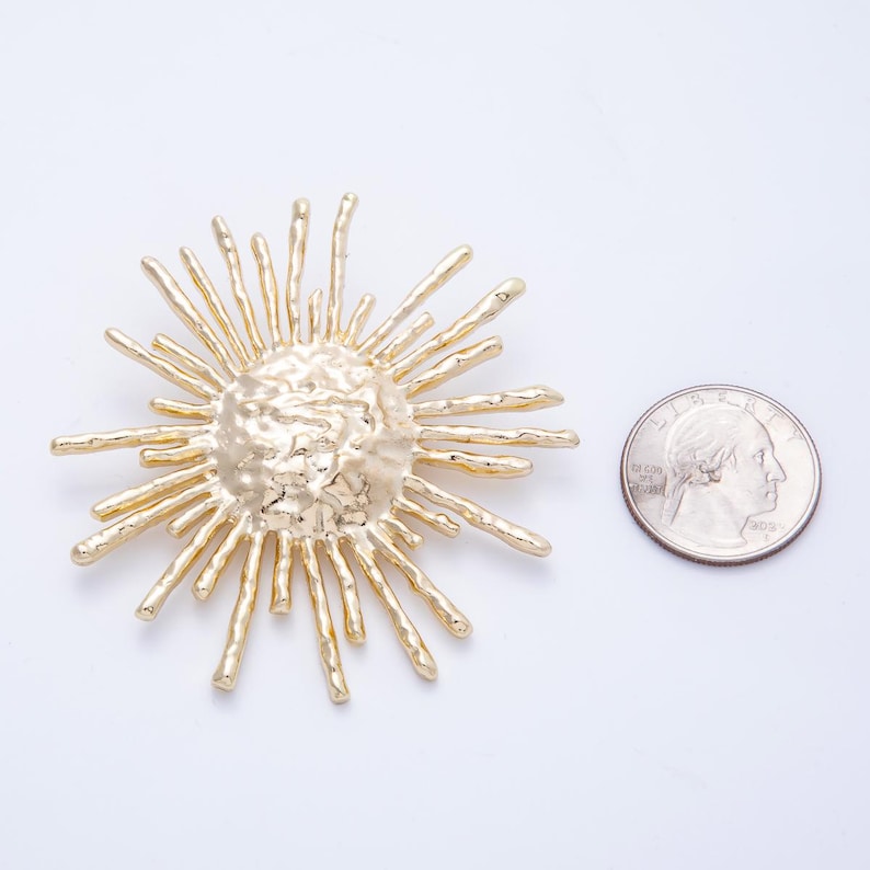 Gold 63.8mm Hammered Celestial Sun Pin Brooch Textured Boho Sun Rays ...