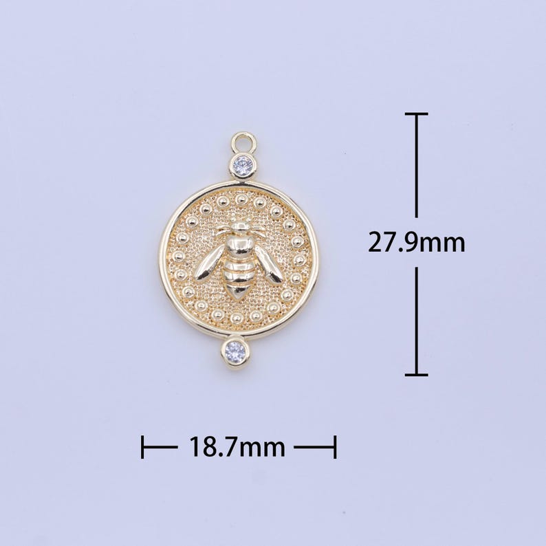 Mini Gold Bee Charm-fly Cz Charm Pendant Circle Charm, Round Disc, Gold ...