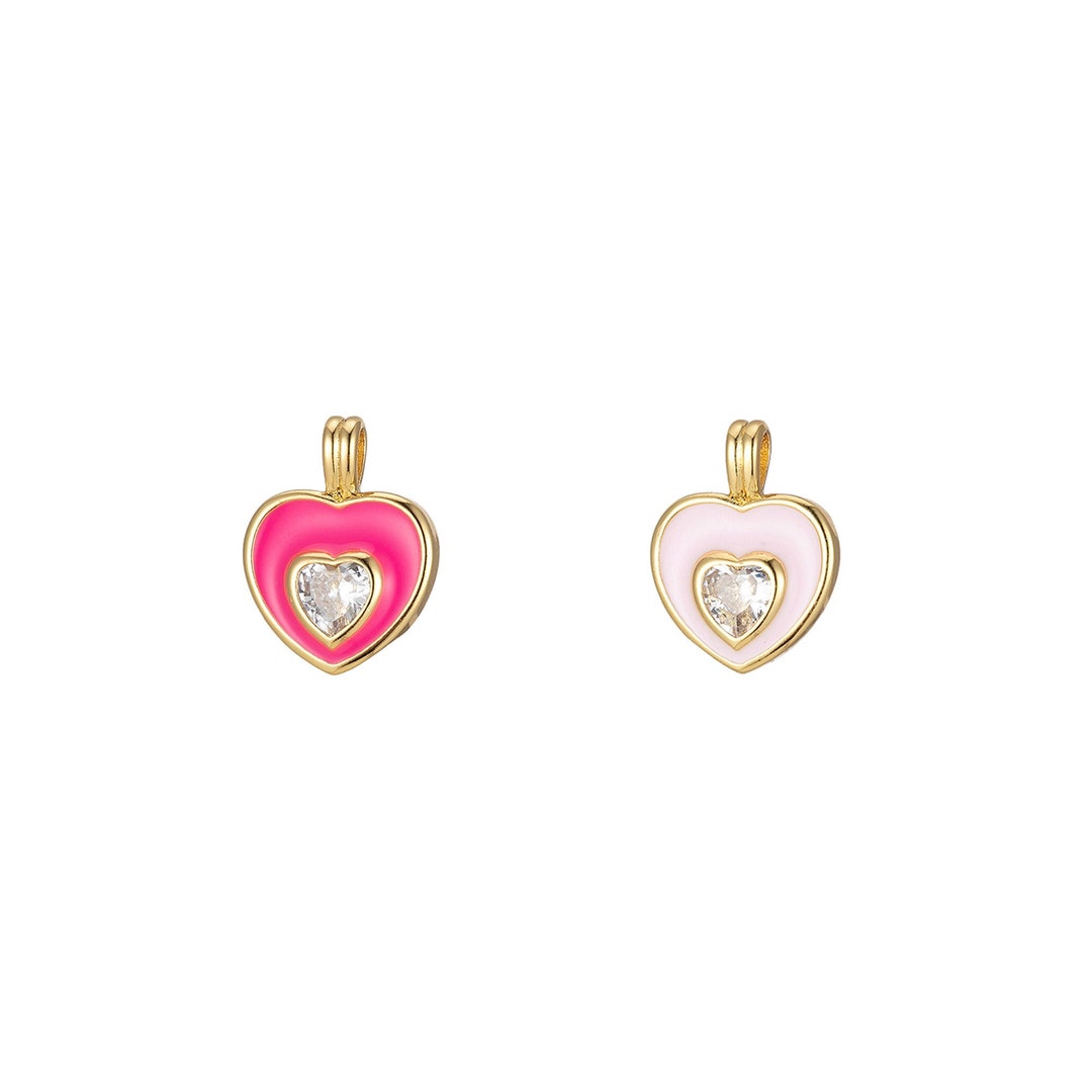 Mini Gold Heart Cubic Charms, Enamel Frame Love Charm, Cz Charm ,gold ...