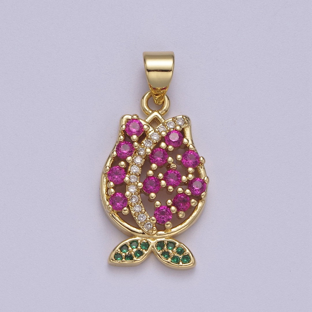 Tiny Gold Tulip Charm Necklace, Cubic Tulip Flower Pendant for Bracelet ...