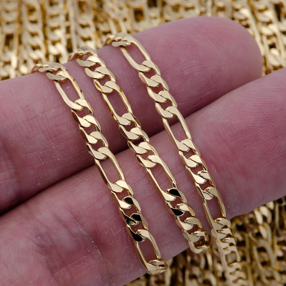 24k Gold Filled Figaro Unfinished Chain, Dainty 3mm Flat Figaro Chain ...