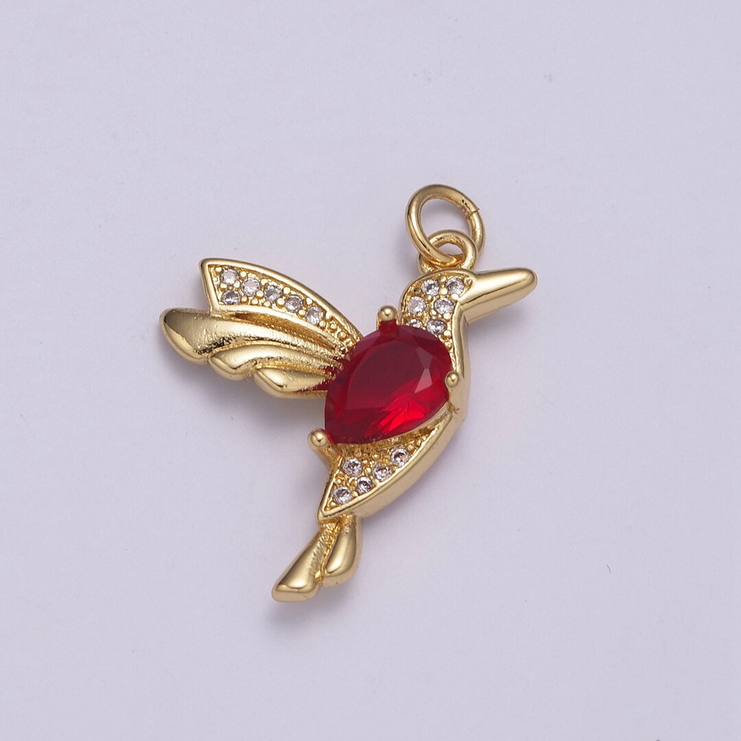 Micro Pave Gold Hummingbird Charm 24k Gold Filled Humming Bird Pendant ...