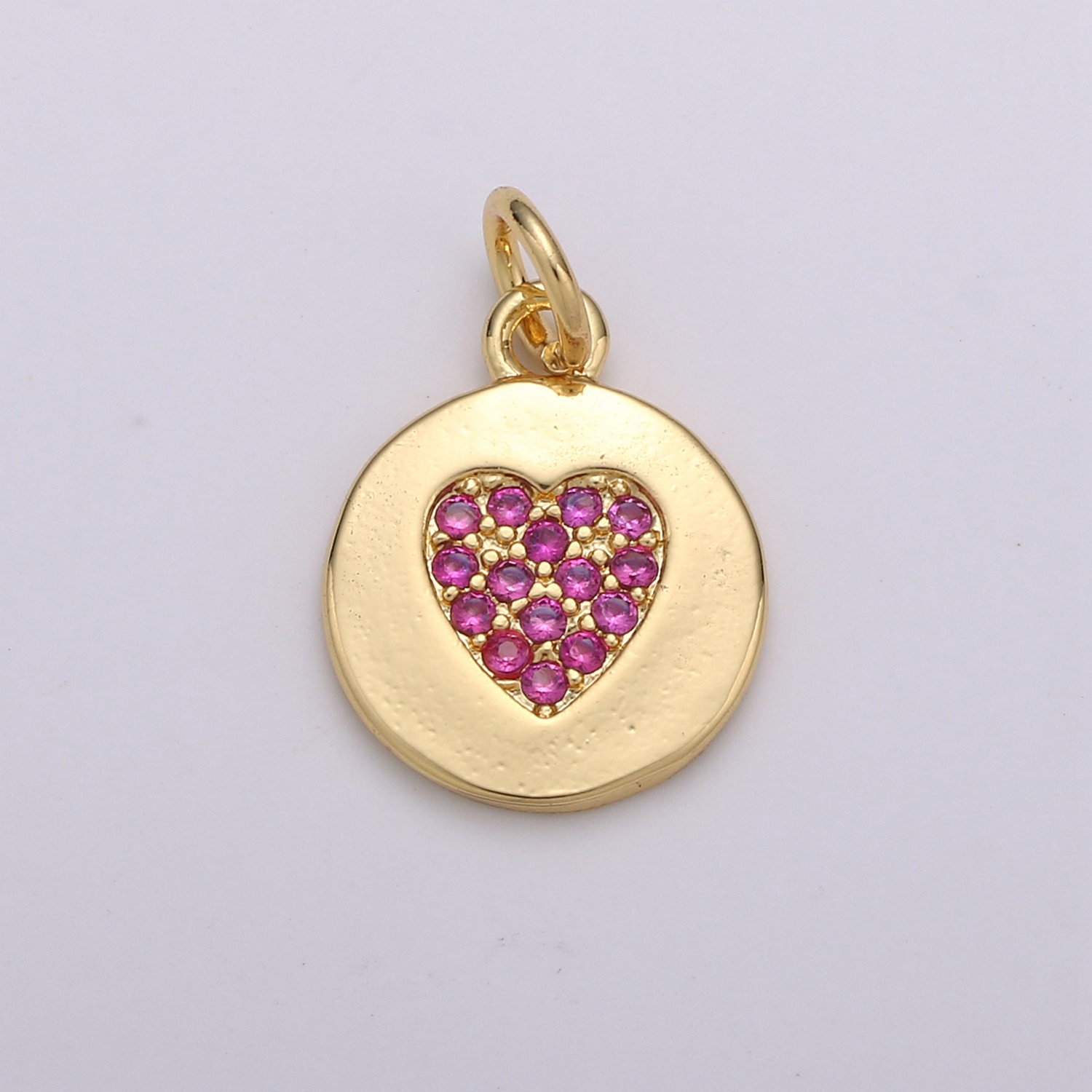 Dainty Gold Heart Charm Disc Coin Charm gold Pendant | Etsy