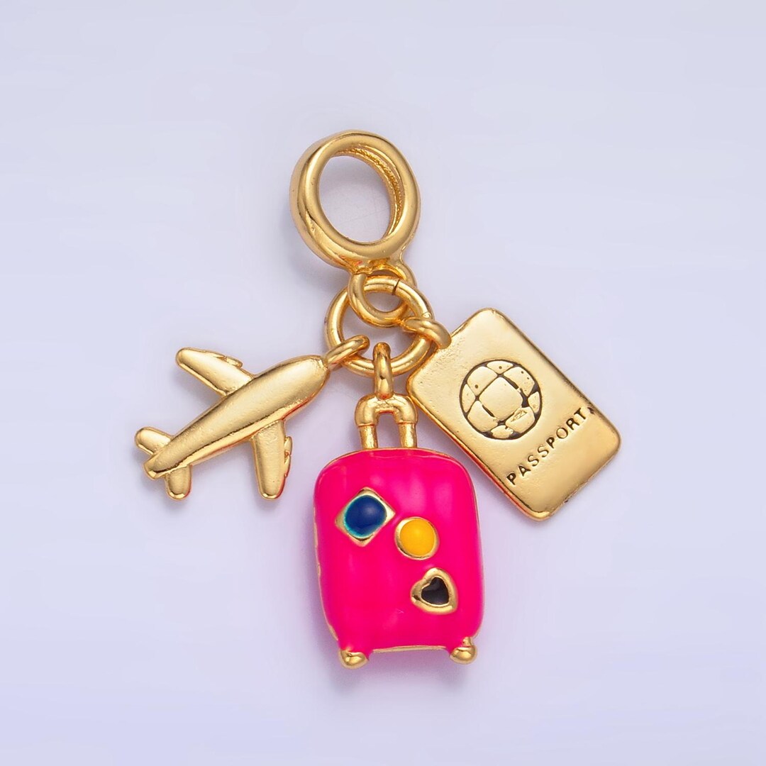 Plane, Suitcase, Passport Travel 24k Gold Filled Rondelle Drop Charm ...