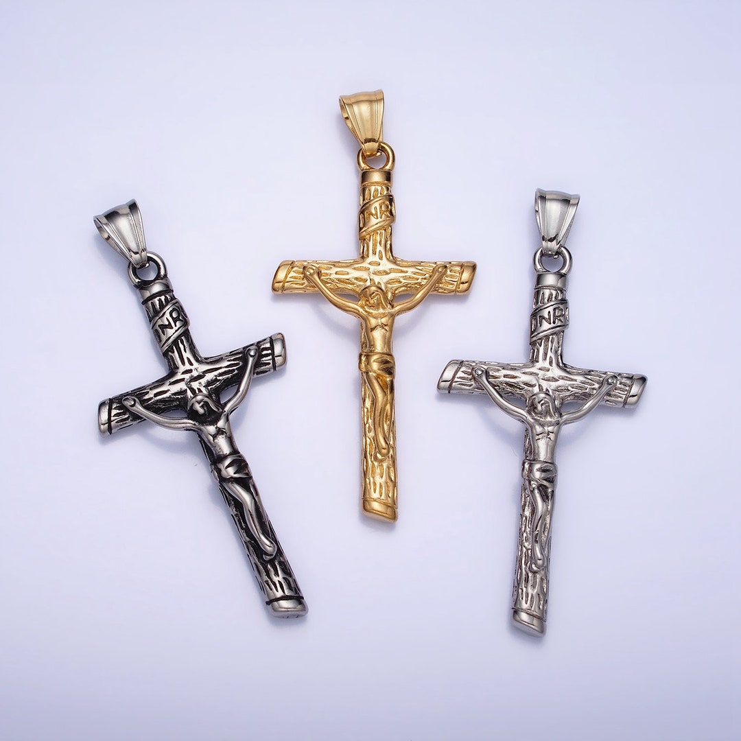 Men Cross Charm Stainless Steel Crucifix Charm in Gold Silver Color ...
