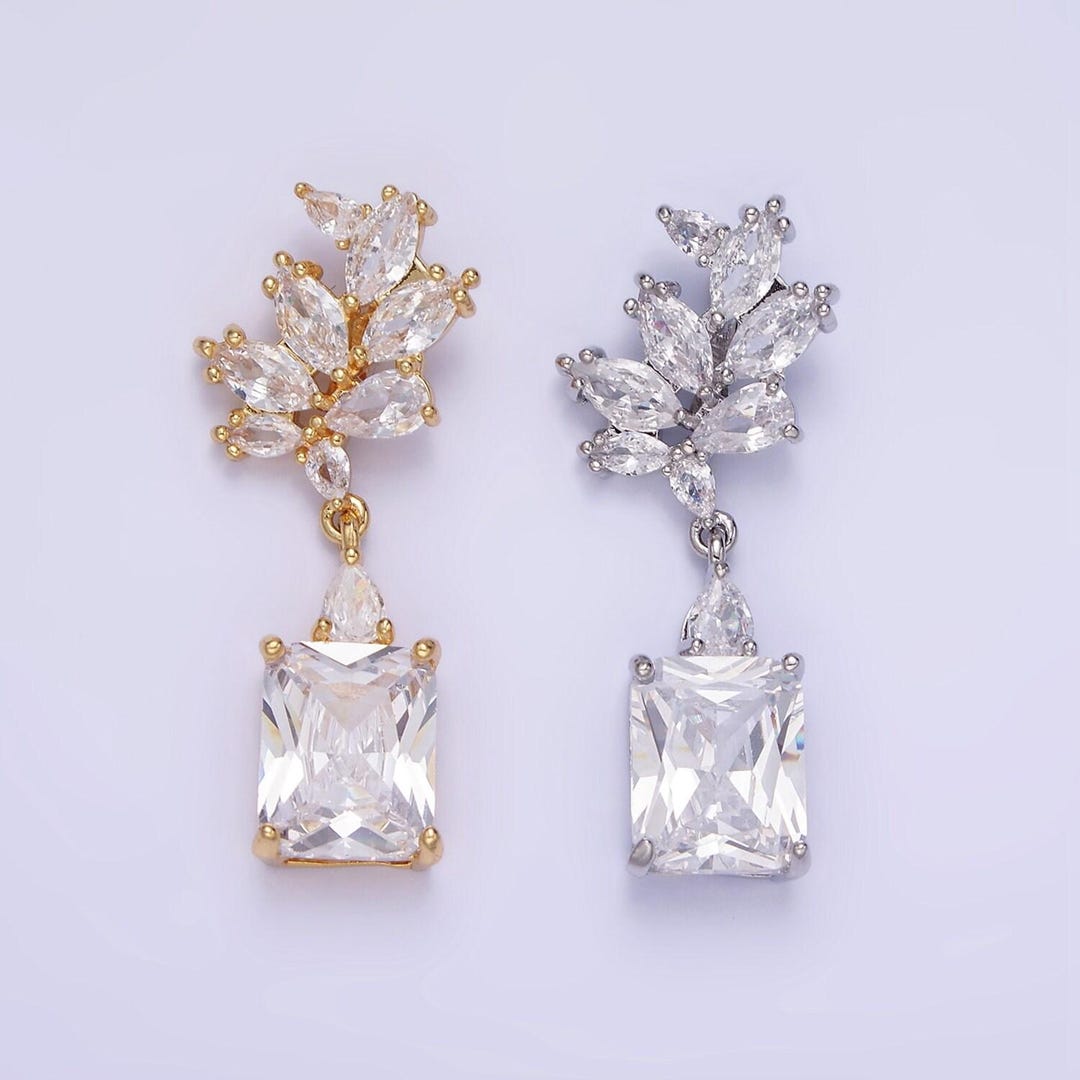 14k Gold Filled Clear Baguette Drop Marquise Bail Pendant in Gold ...