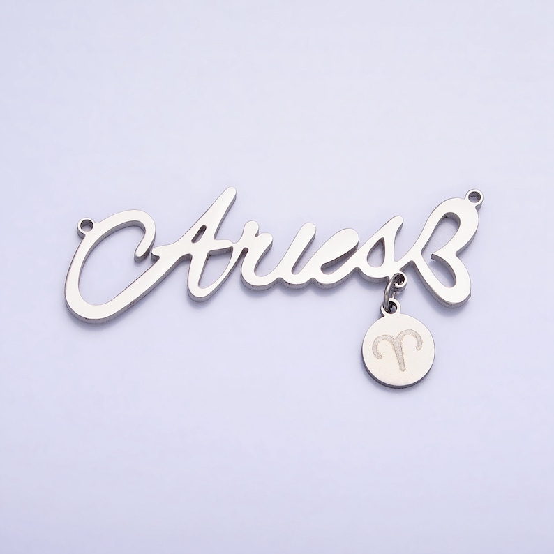 Stainless Steel Cursive Font Zodiac Charms Connector for Necklace ...