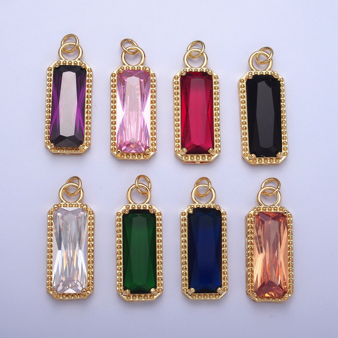 24K Gold Filled Rectangular Gemstones Teardrop Cubic Zirconia CZ ...