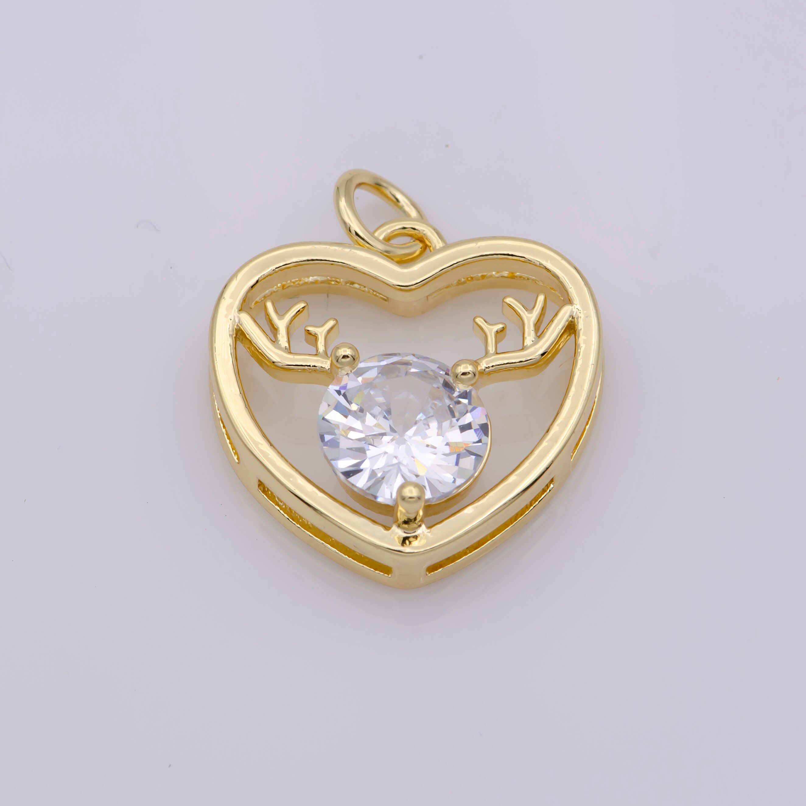 Mini Gold Heart Charm Gold Filled Cz Stone Raindeer Pendant - Etsy ...