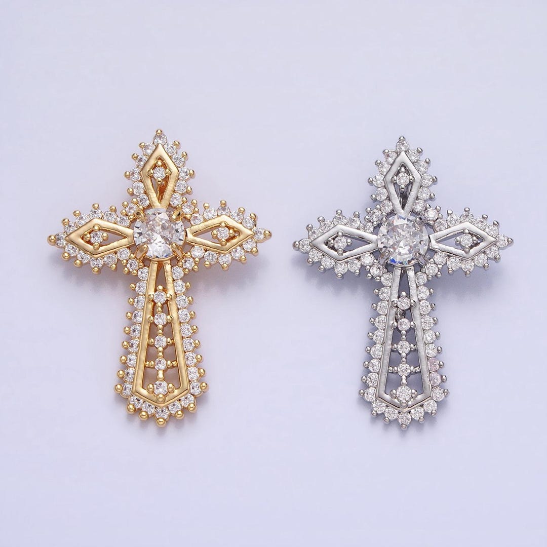 Elegant Cubic Cross Charm in Gold Silver Statement Religious Cross ...