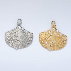 Gold Filled Flat Shell With Pearls Beach Inspired Charm in Gold ...