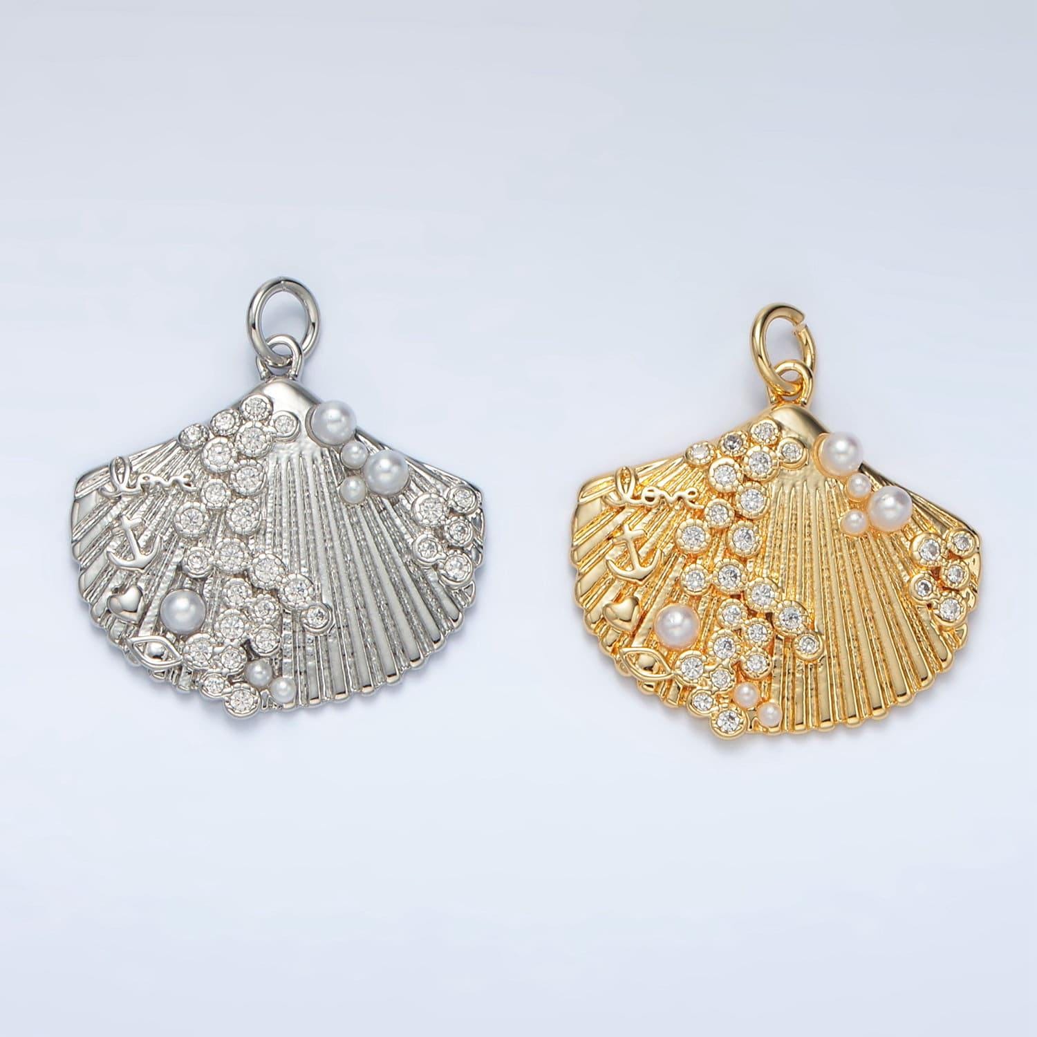 Gold Filled Flat Shell With Pearls Beach Inspired Charm in Gold ...