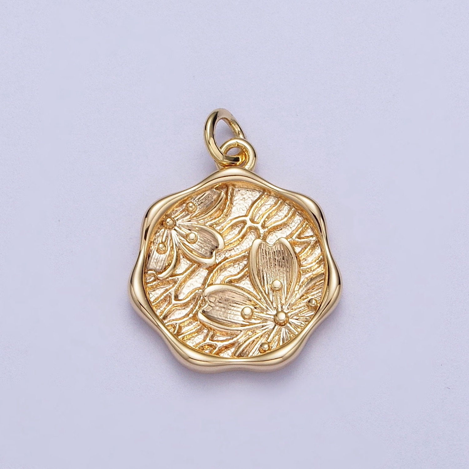 Gold Embossed Cherry Blossom Flowers Medallion Pendant 16K - Etsy