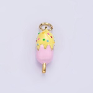 Mini Enamel Gold Pink Popsicle Charm With Sprinkles for Bracelet Summer ...