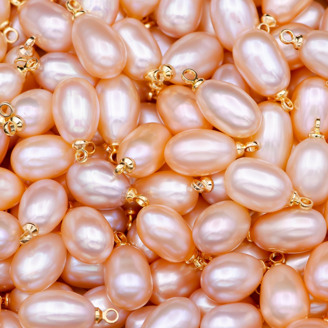 Natural Peach Teardrop Pearl Charm Natural Freshwater Pearl, Mauve ...