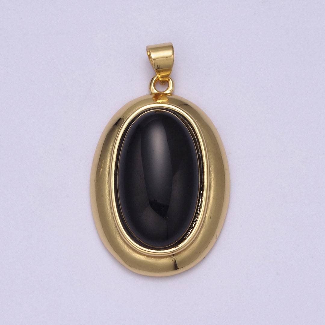Black Obsidian Healing Natural Gemstone Oval Medallion Pendant Charm ...