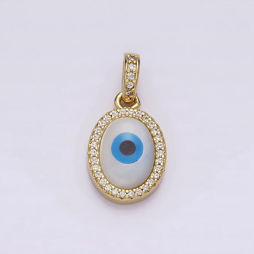 Dainty Evil Eye Charm 14K Gold Filled Shell Pearl Evil Eye Pendant for ...
