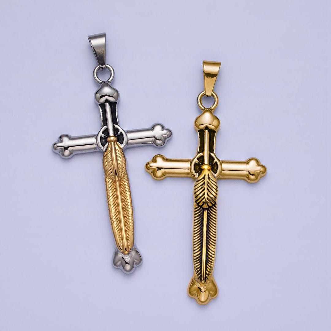 Stainless Steel Sword Charm Men Cross Pendant in Gold & Silver ...