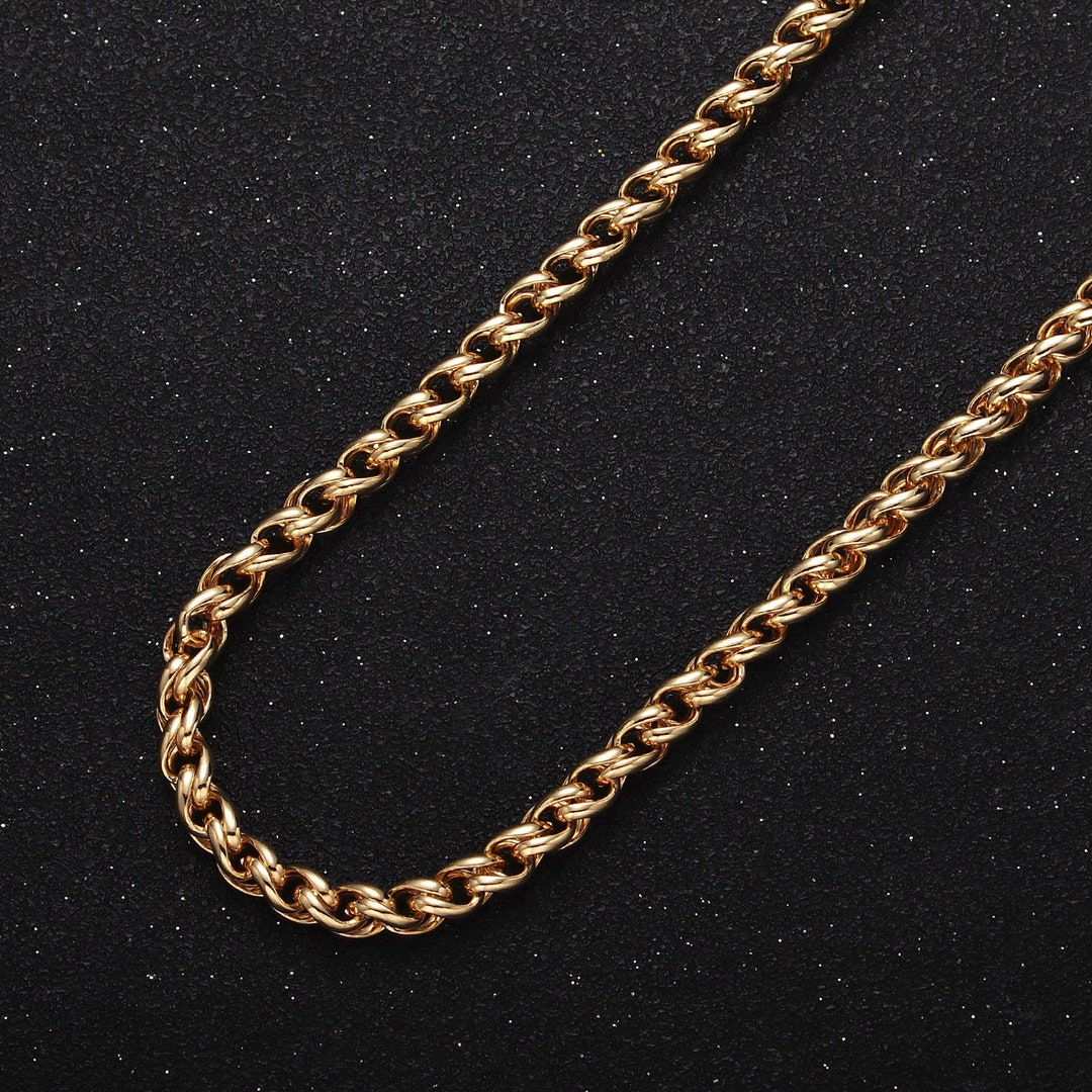 24K Gold Filled 4mm Wheat Curb Statement Unfinished Gold, Silver Chain ...