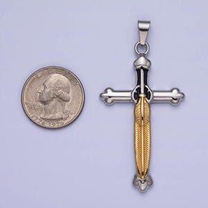 Stainless Steel Sword Charm Men Cross Pendant in Gold & Silver ...