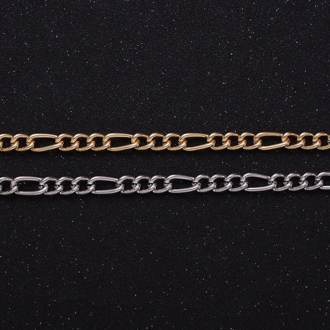 16K Gold Filled 5.3mm Figaro Unfinished Chain by Yard in Gold & Silver ...