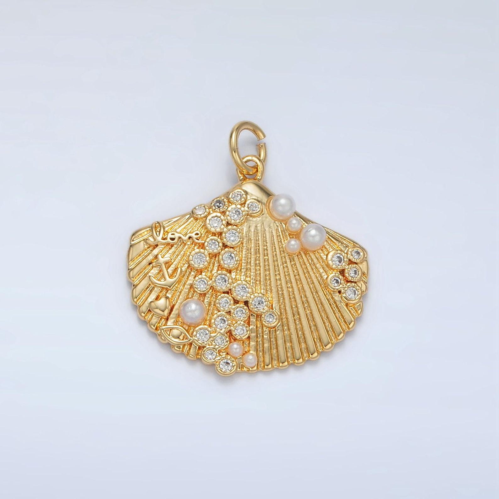 Gold Filled Flat Shell With Pearls Beach Inspired Charm in Gold ...