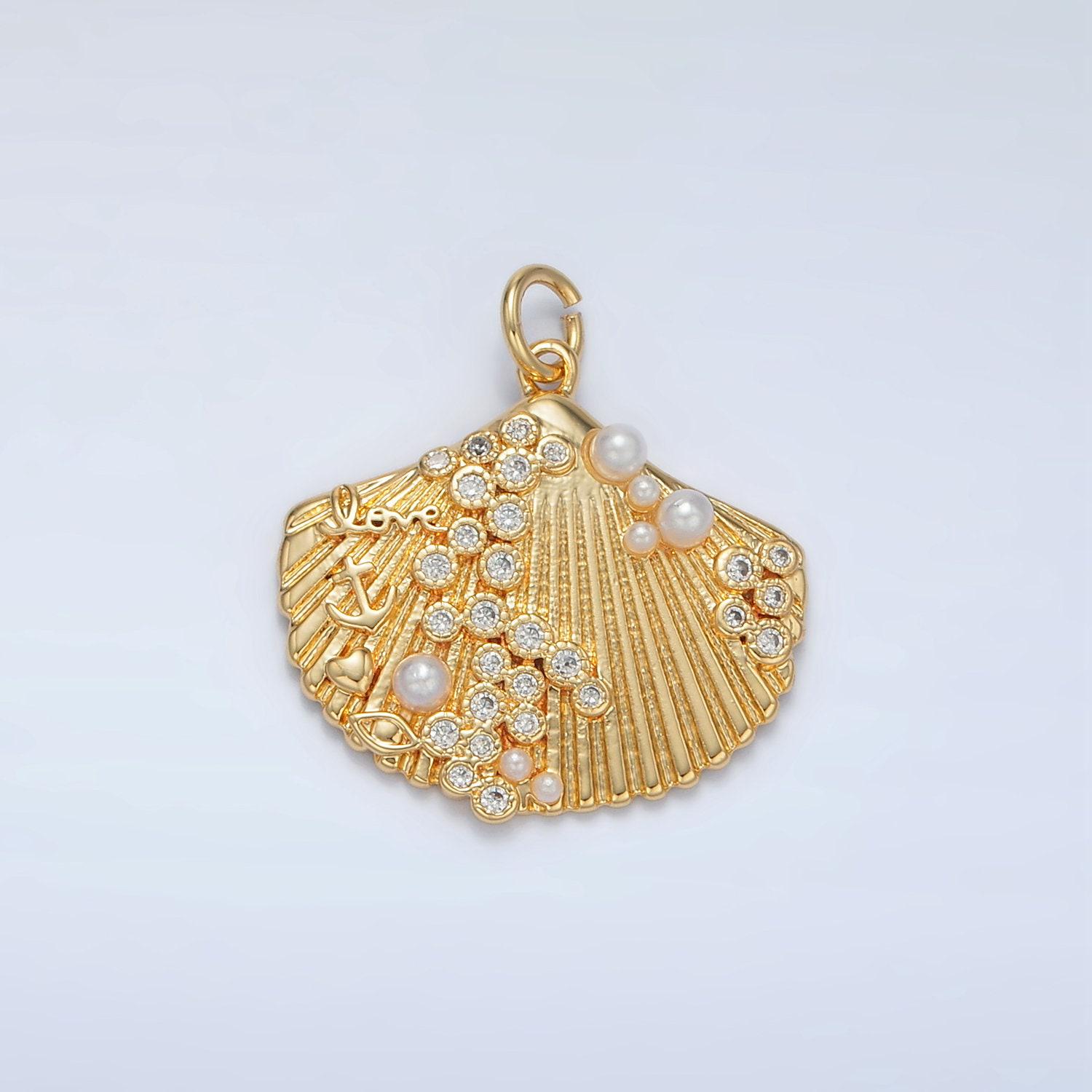Gold Filled Flat Shell With Pearls Beach Inspired Charm in Gold ...