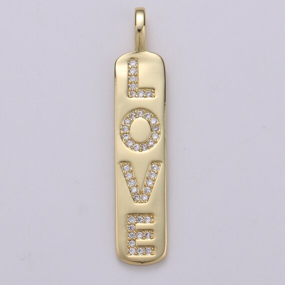 14K Gold CZ Word Pendant LOVE Pendant Wording Charm - Etsy