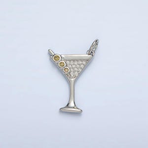 Dainty Gold Martini Charm With Cz Cubic Gold Drink Glass Olive Micro ...