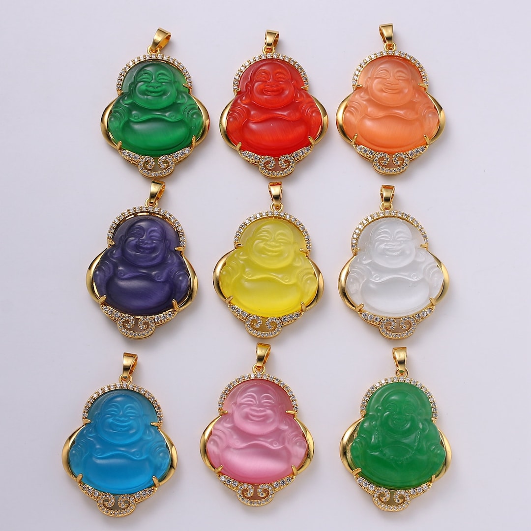 14k Gold Filled Buddha Pendant for Necklace Laughing Buddha Charm Green ...