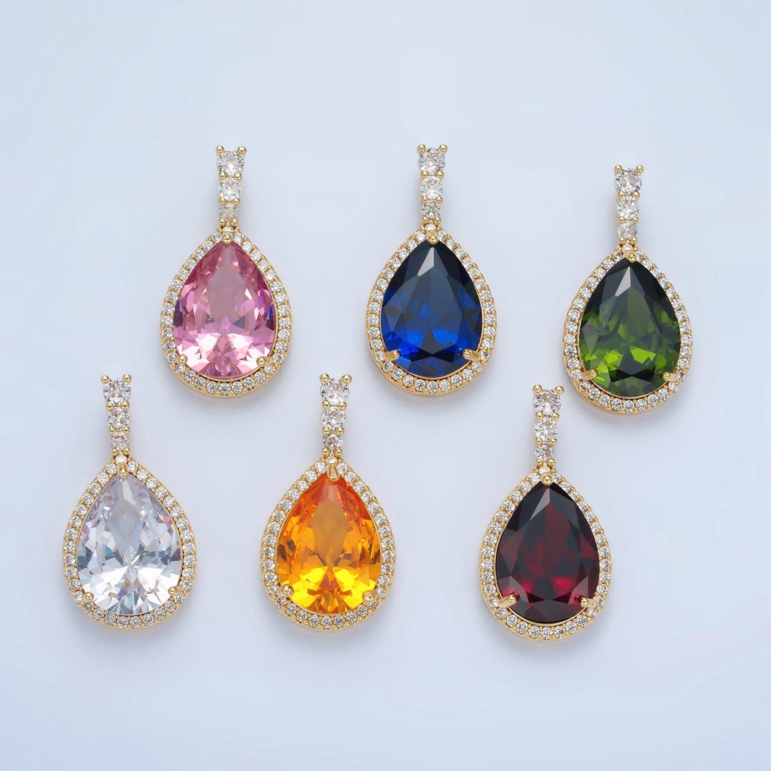 Clear, Pink, Yellow, Blue, Red, Green Cz Teardrop Micro Pave Cz, 24k ...