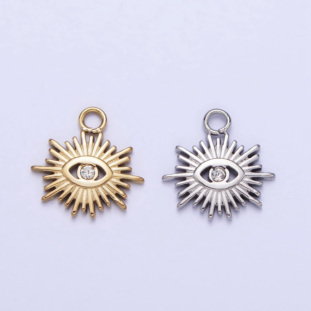Gold Sun Charm, Gold Evil Eye Pendant, Sun Ray Charm, Sunburst Charm ...