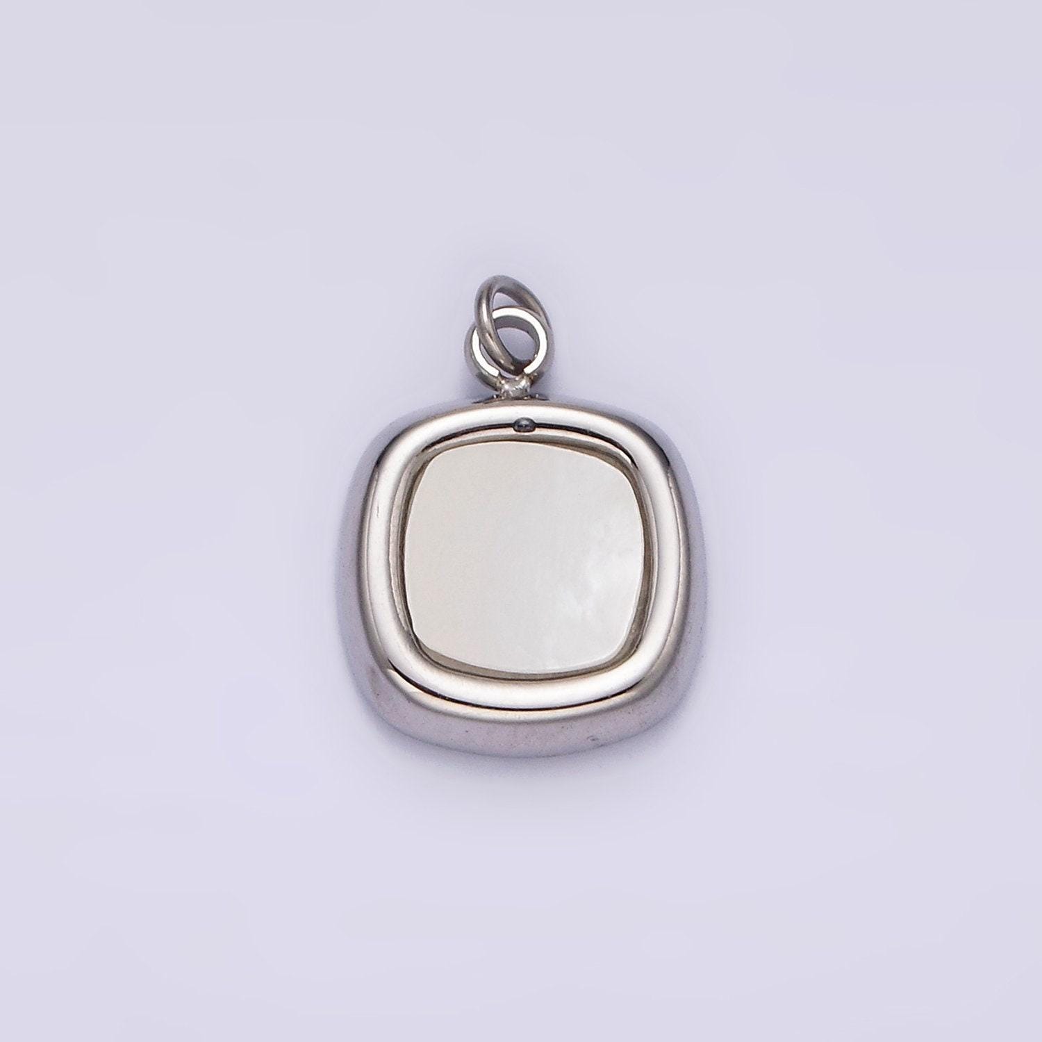 Stainless Steel Shell Pearl Square Bezel Charm in Gold & Silver | P1321 ...