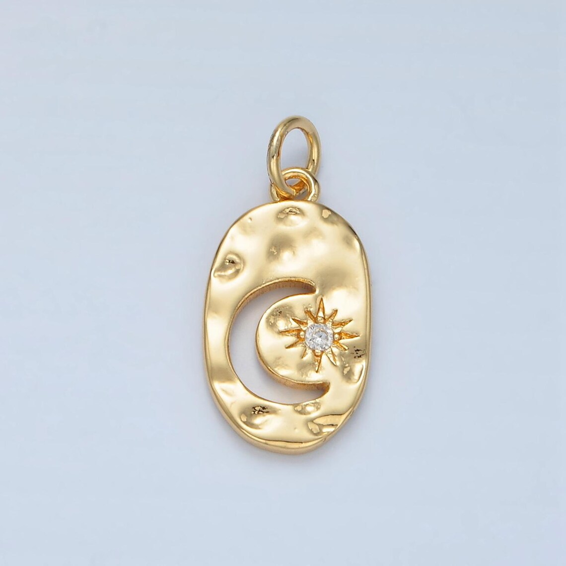 Dainty Gold Moon Charms 24k Gold Filled Crescent Moon Pendant Cz Star ...