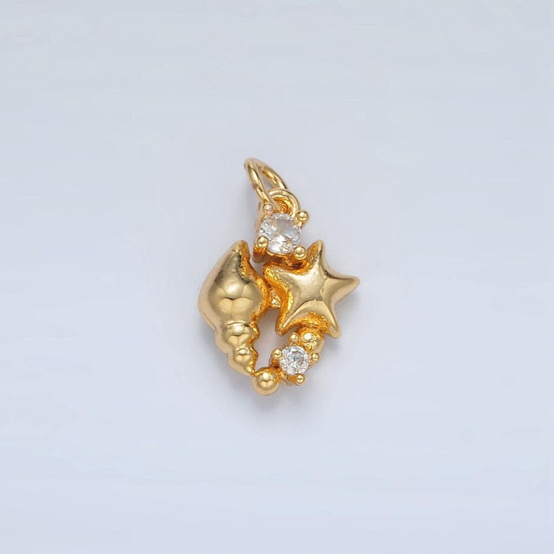Gold Filled Cz Star Clam Shell Sea Foam Ocean Charm | Ac-165 - Etsy