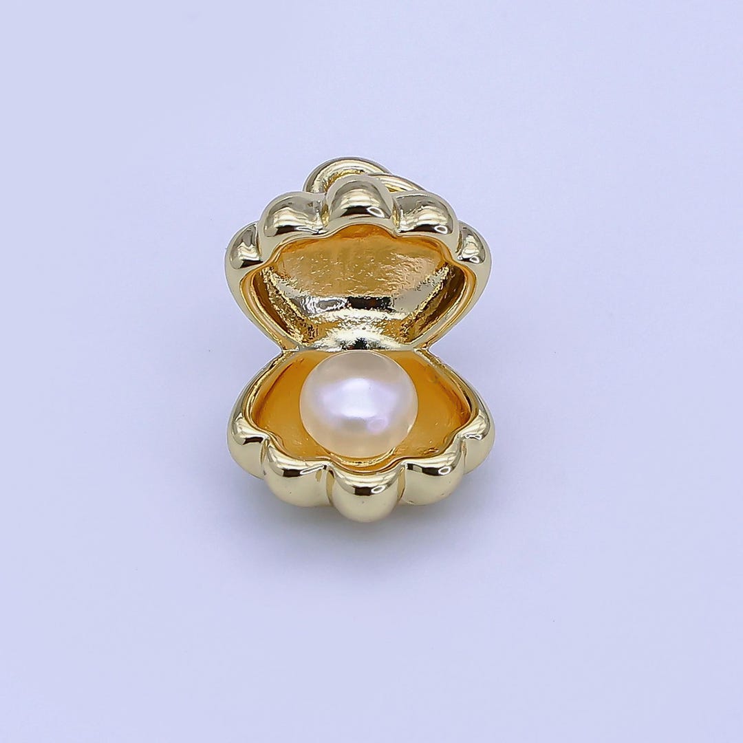 Tiny Clam Pearl Shell Charm for Bracelet Necklace Earring Component ...