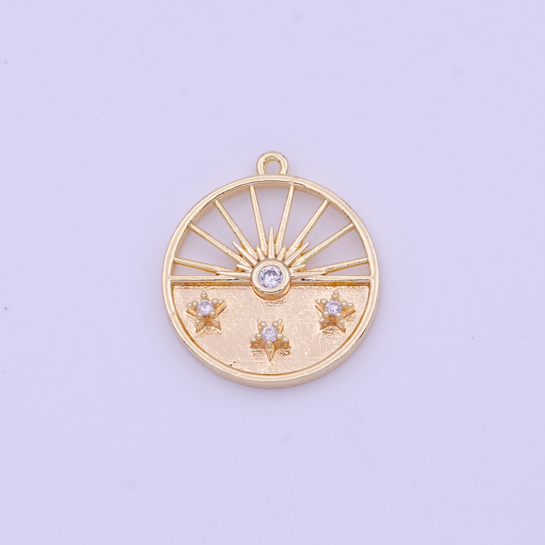 Round Sun and Star Charm Gold Sunshine Charm Sun Ray Charm Celestial ...