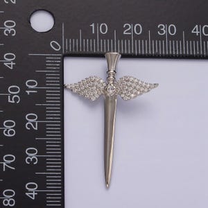 Angel Wing Sword Necklace Pendant Cubic Zirconia Silver Sword Charm ...