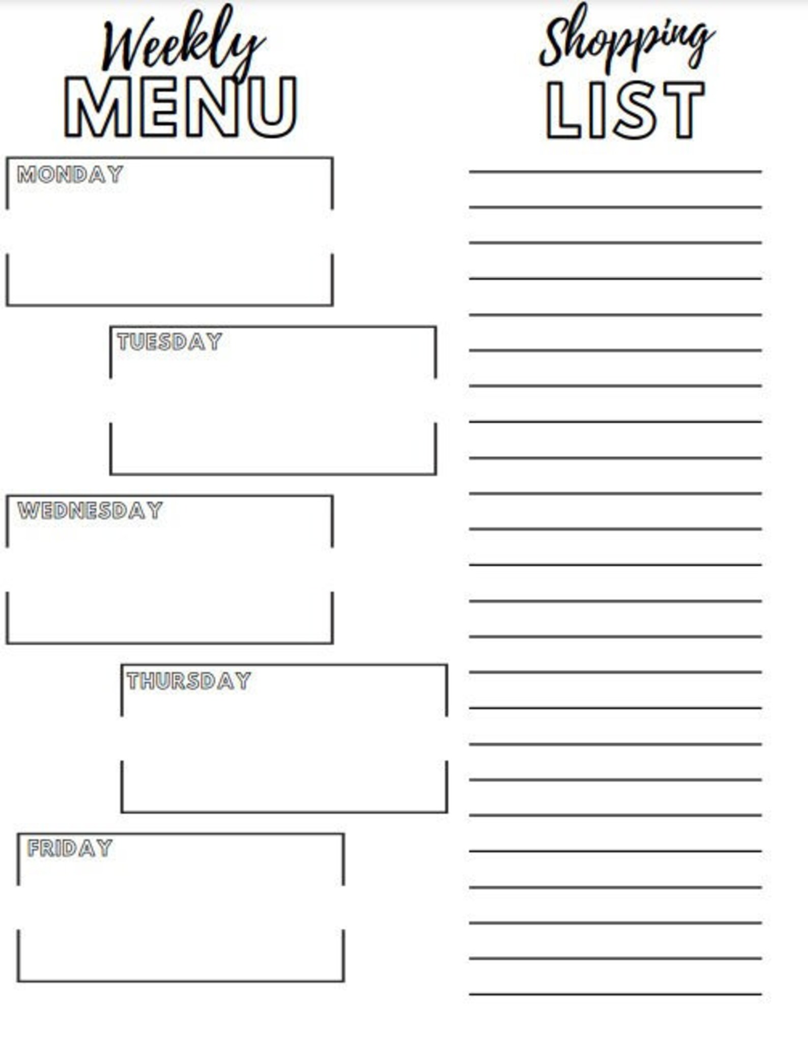 Weekly Menu/shopping List - Etsy