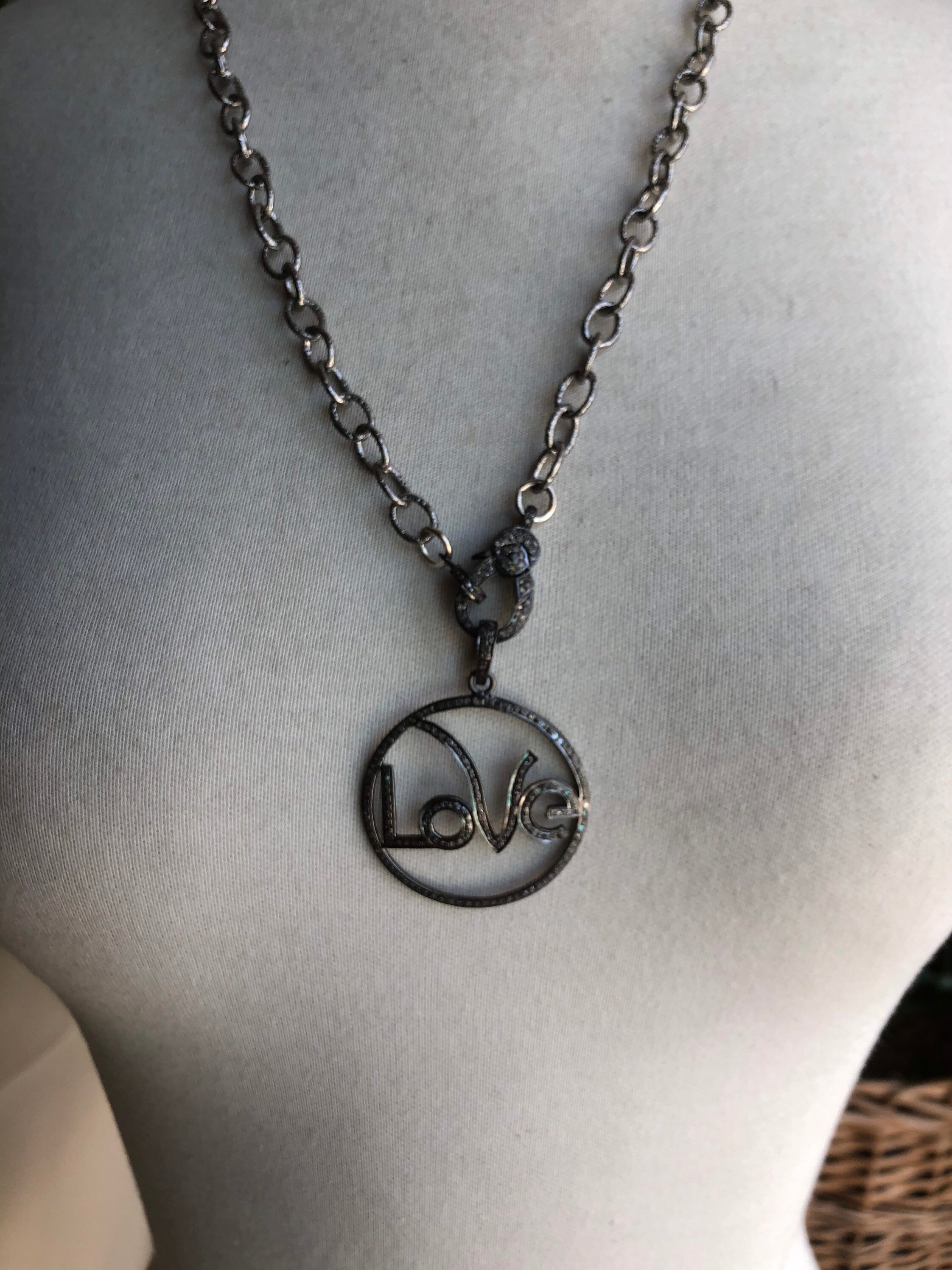 Pave Diamond “love” Pendant on Chain - Etsy