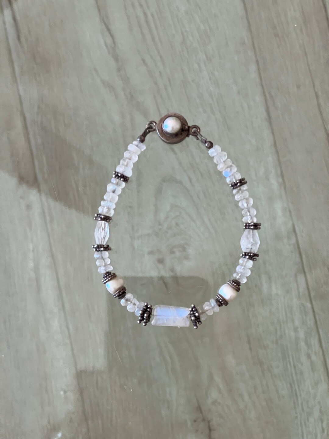 Moonstone Bracelet With Pearl Clasp - Etsy