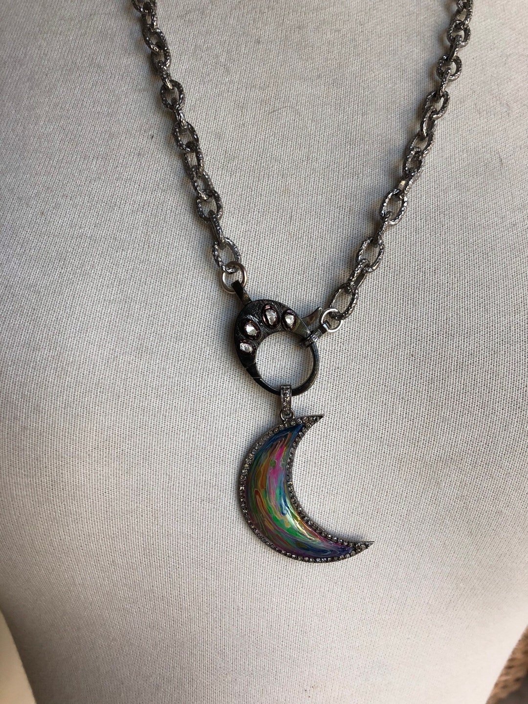 Multi-colored Moon Pendant Necklace - Etsy