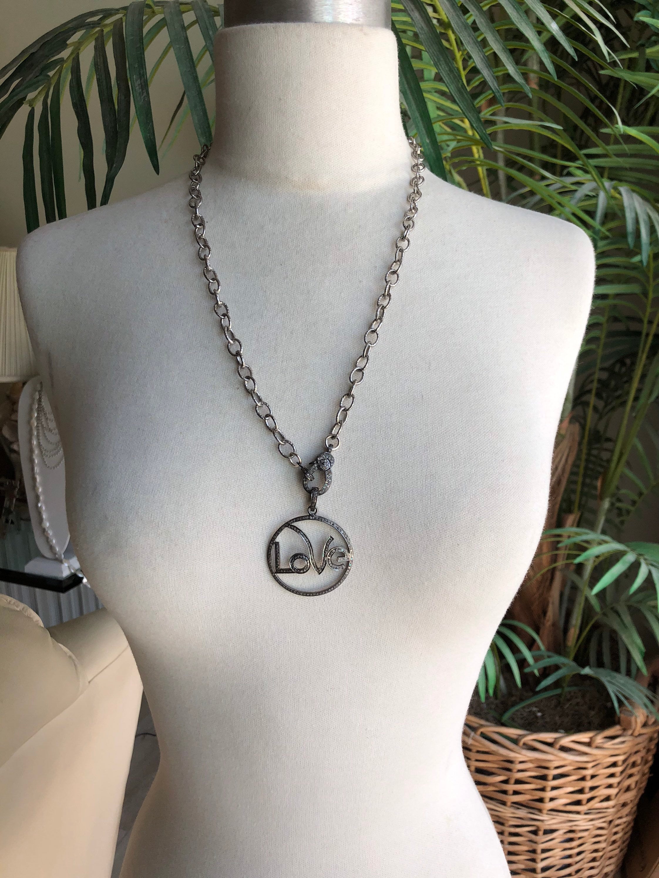 Pave Diamond “love” Pendant on Chain - Etsy