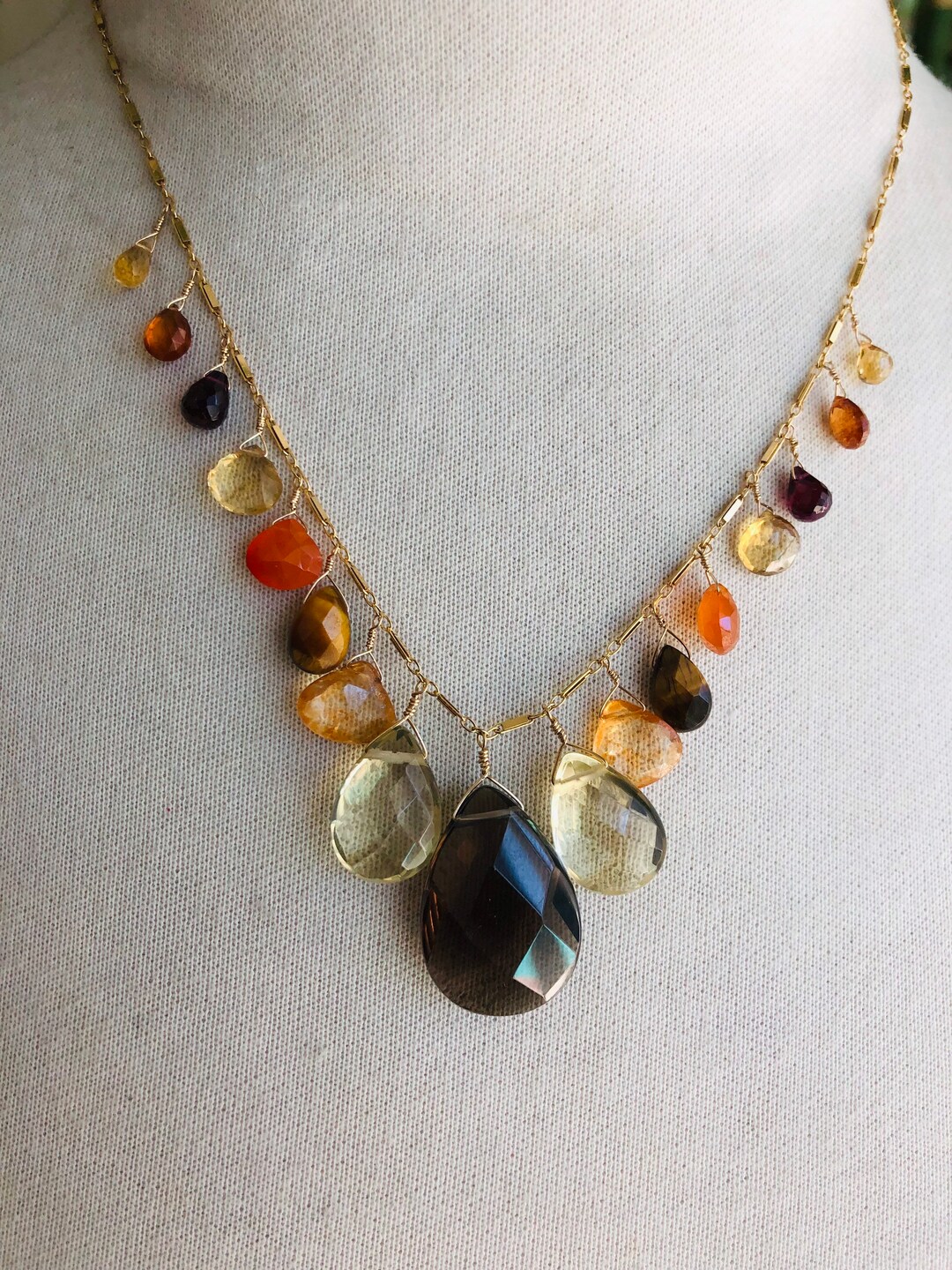 Fall Color Gemstone Briolette Necklace - Etsy