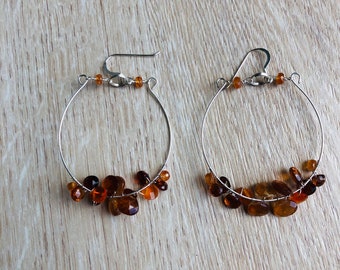 Long Garnet Hoops Artisan Hoop Earrings Oxidized Silver Long - Etsy