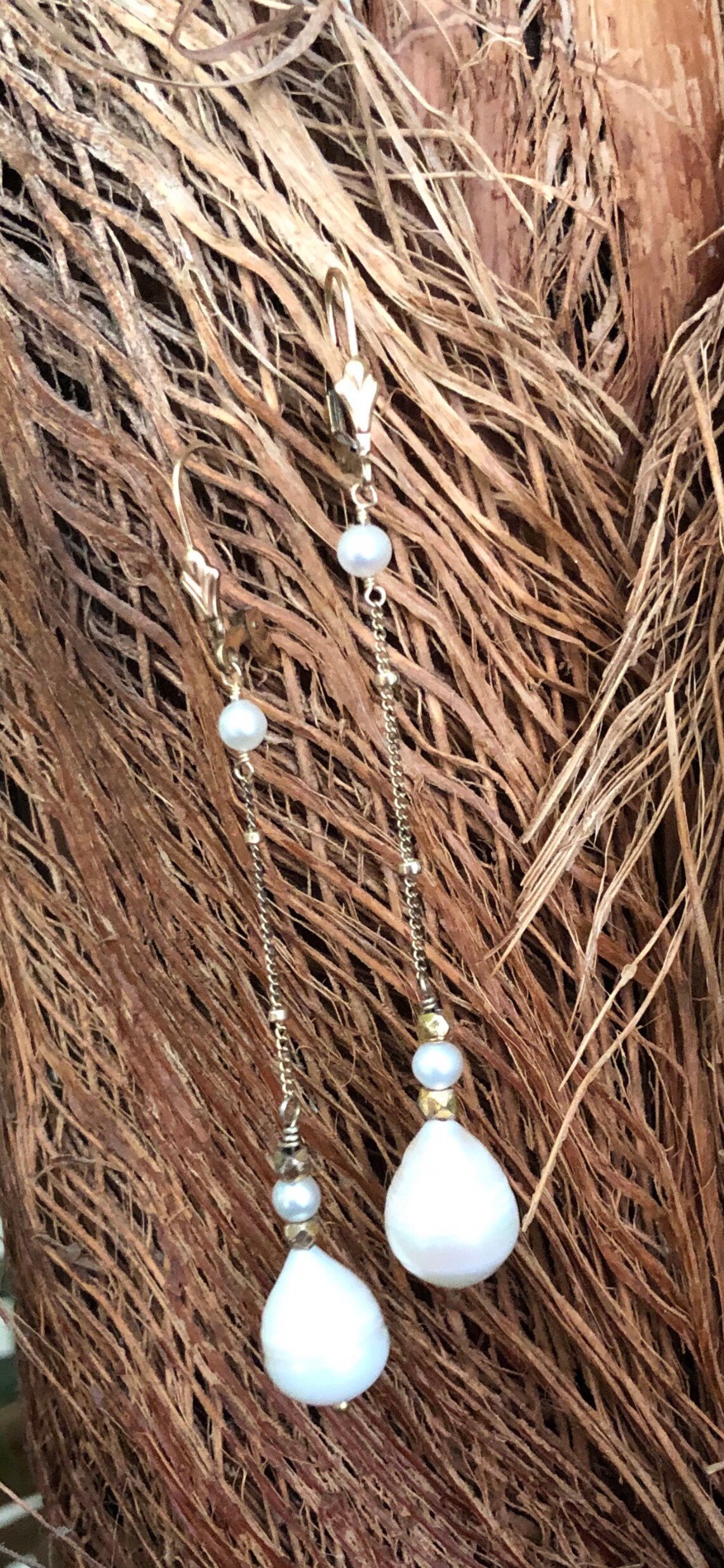 Long Pearl Drop Earrings on Chain - Etsy