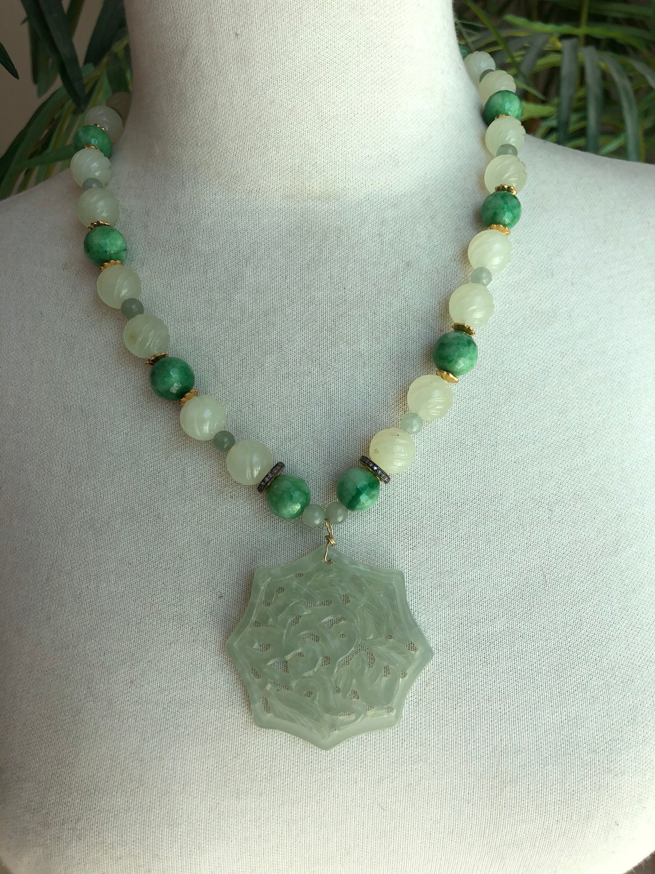 Jade Necklace With Jade Pendant and Pave Diamonds - Etsy