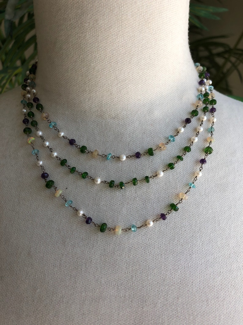 Multi Gem 3 Strand Necklace - Etsy